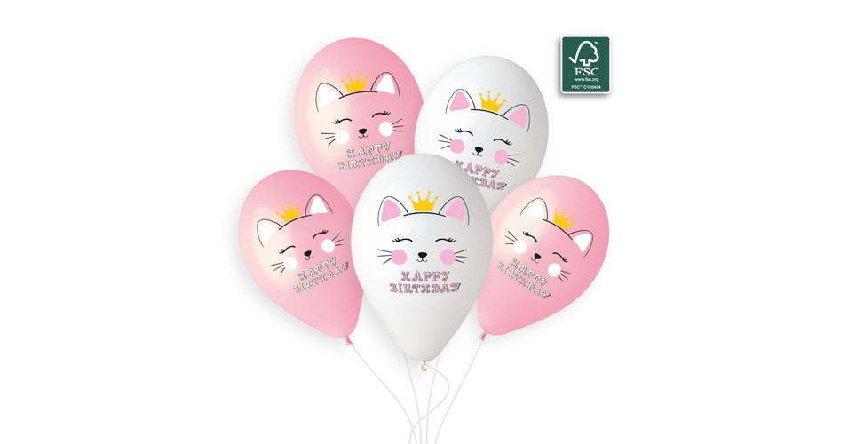 33 cm-es Happy Birthday Cat princess pink-fehér gumi léggömb - 50 db ...